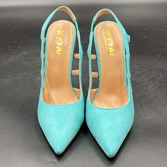 YDN | Shoes | Ydn Blue Suede Pointy Toe Stilettos High Heels Slingback ...